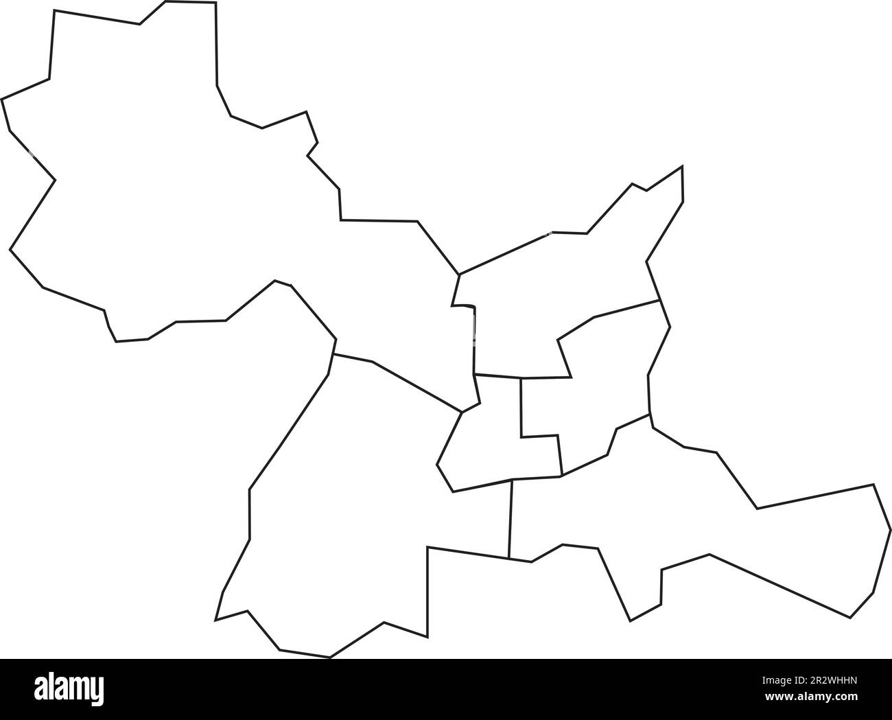White flat vector administrative map of RENNES, FRANCE with black ...