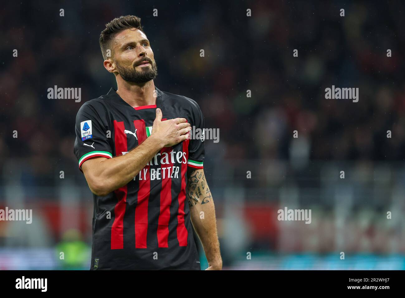 Olivier Giroud of AC Milan celebrates after scoring a goal during Serie ...