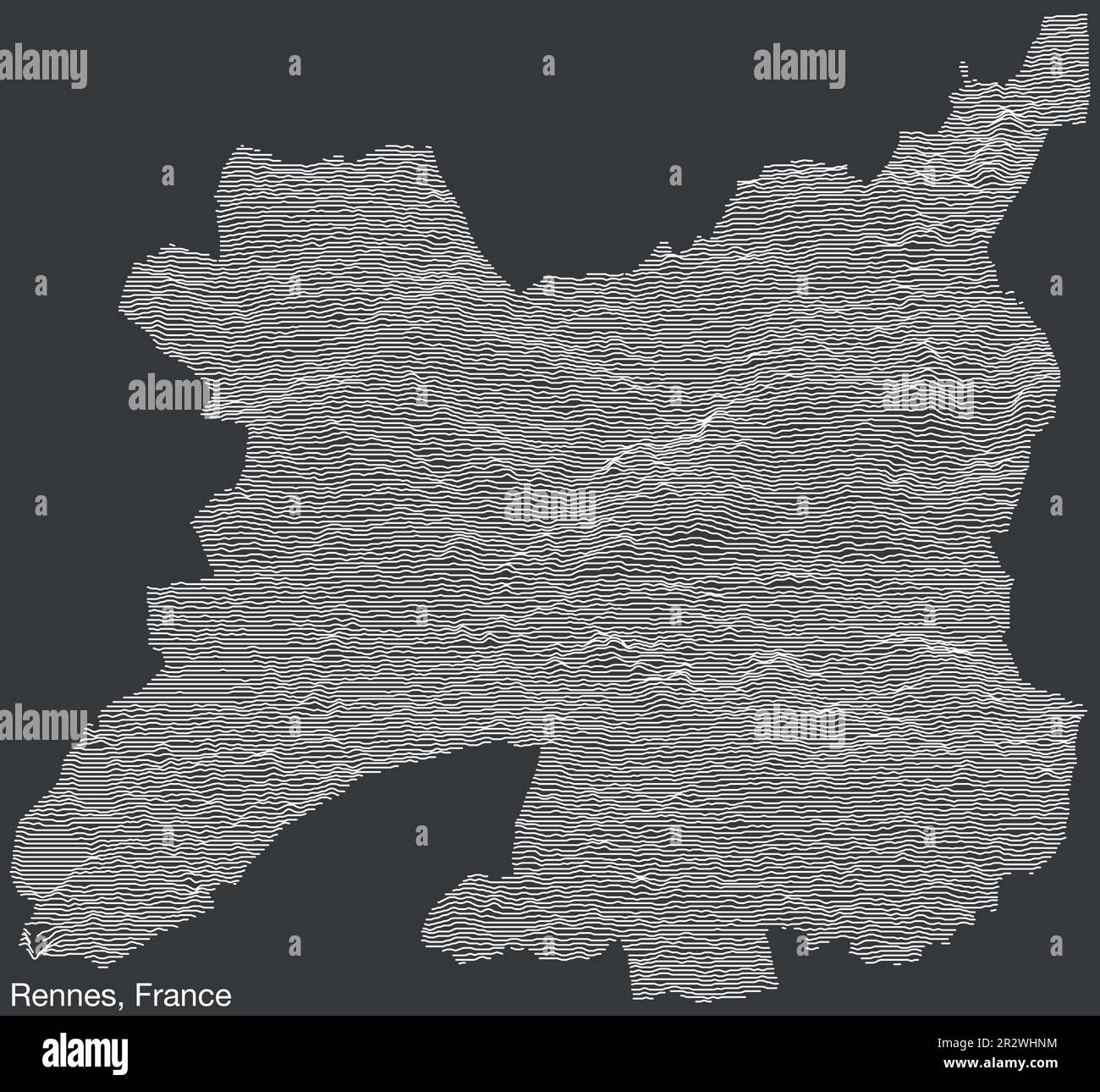 Topographic relief map of the city of RENNES, FRANCE with solid contour ...