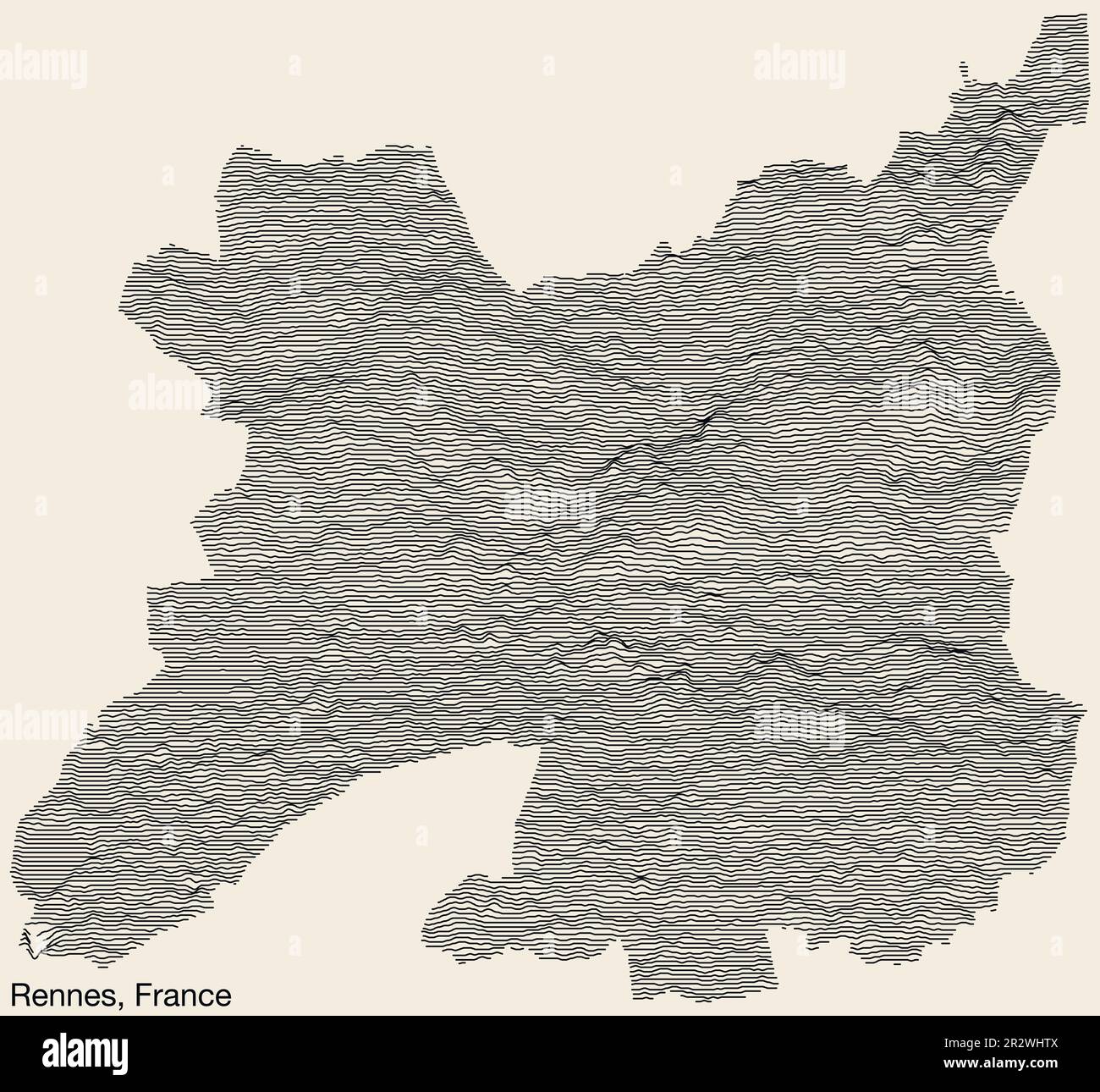 Topographic relief map of the city of RENNES, FRANCE with solid contour ...