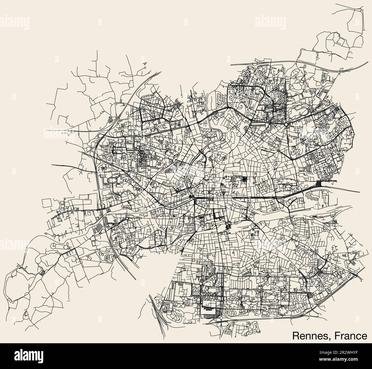 Detailed hand-drawn navigational urban street roads map of the French ...