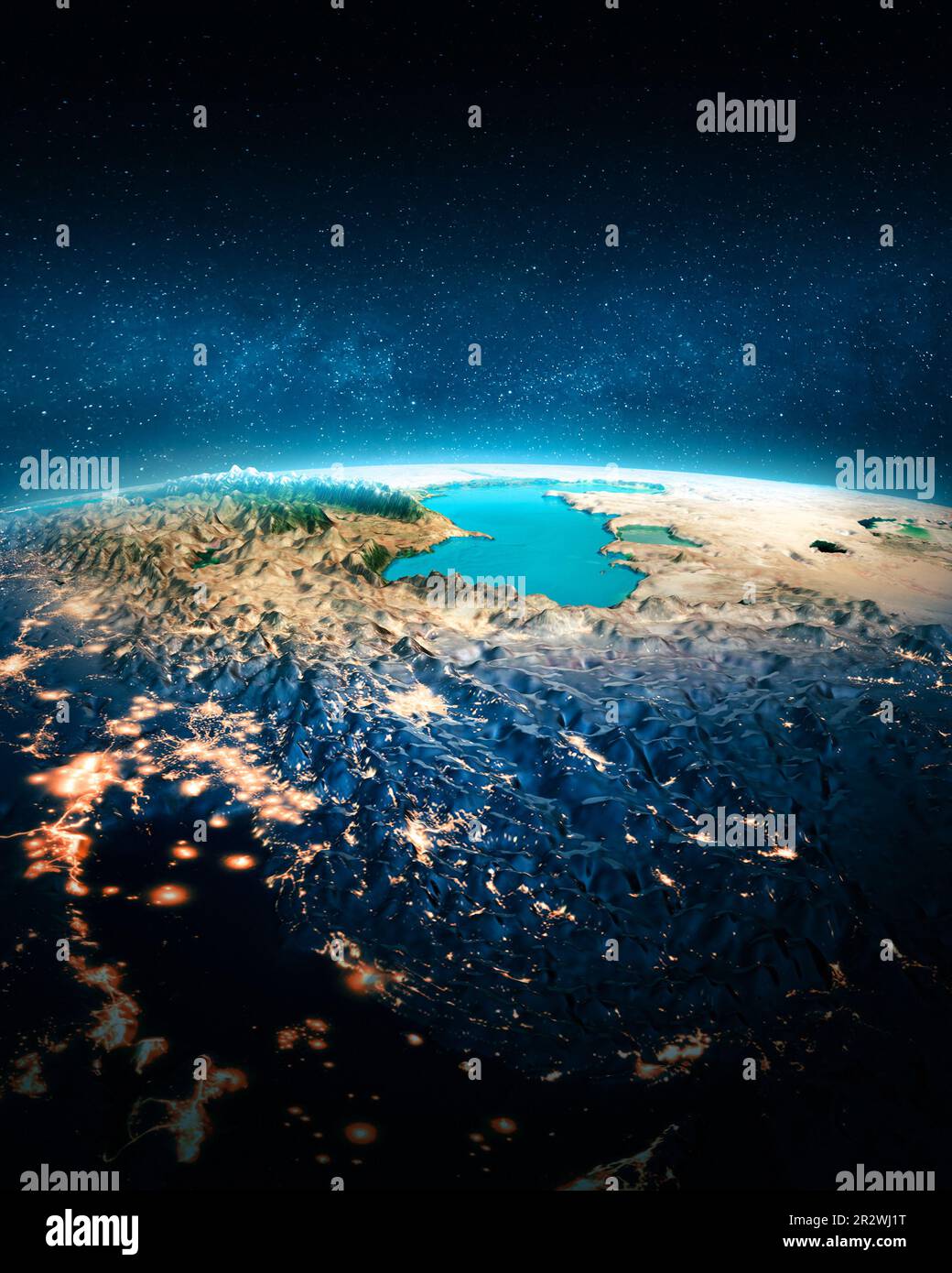 Iran city lights. Elements of this image furnished by NASA. 3d ...
