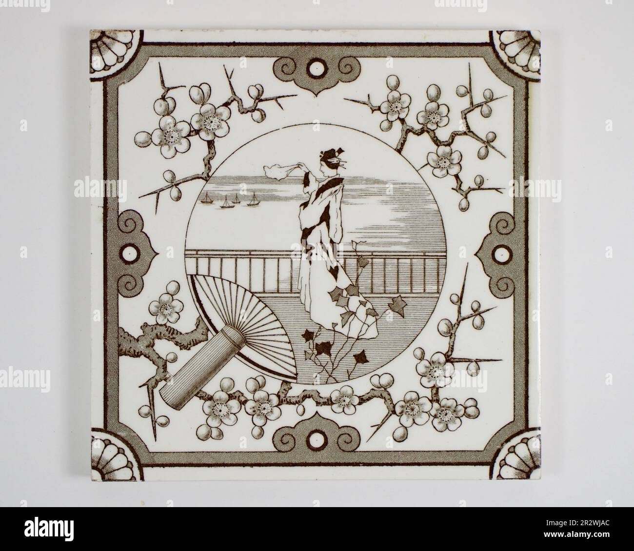 Minton 1880s Aesthetic Movement Japanese design pottery tile. woman ...