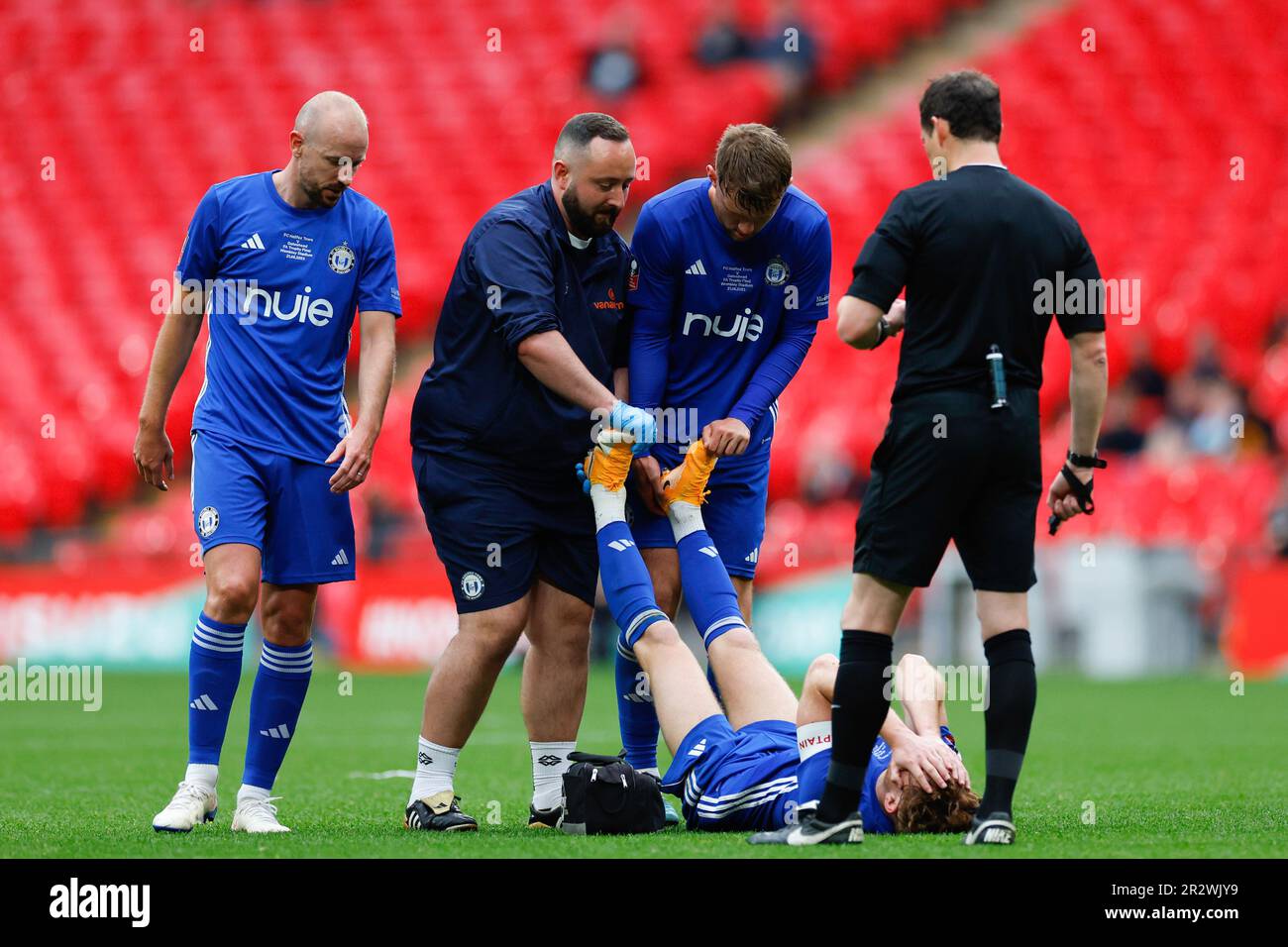 London, UK. 21st May, 2023. Jack Senior (3 Halifax Town) receives ...