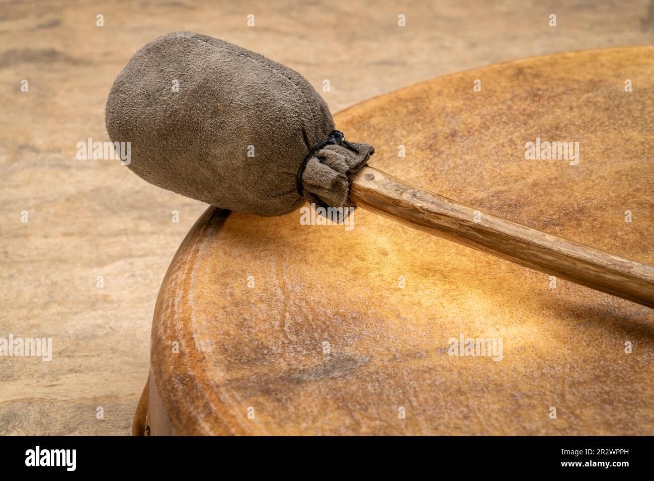 handmade, native American style, shaman frame drum with a beater Stock ...