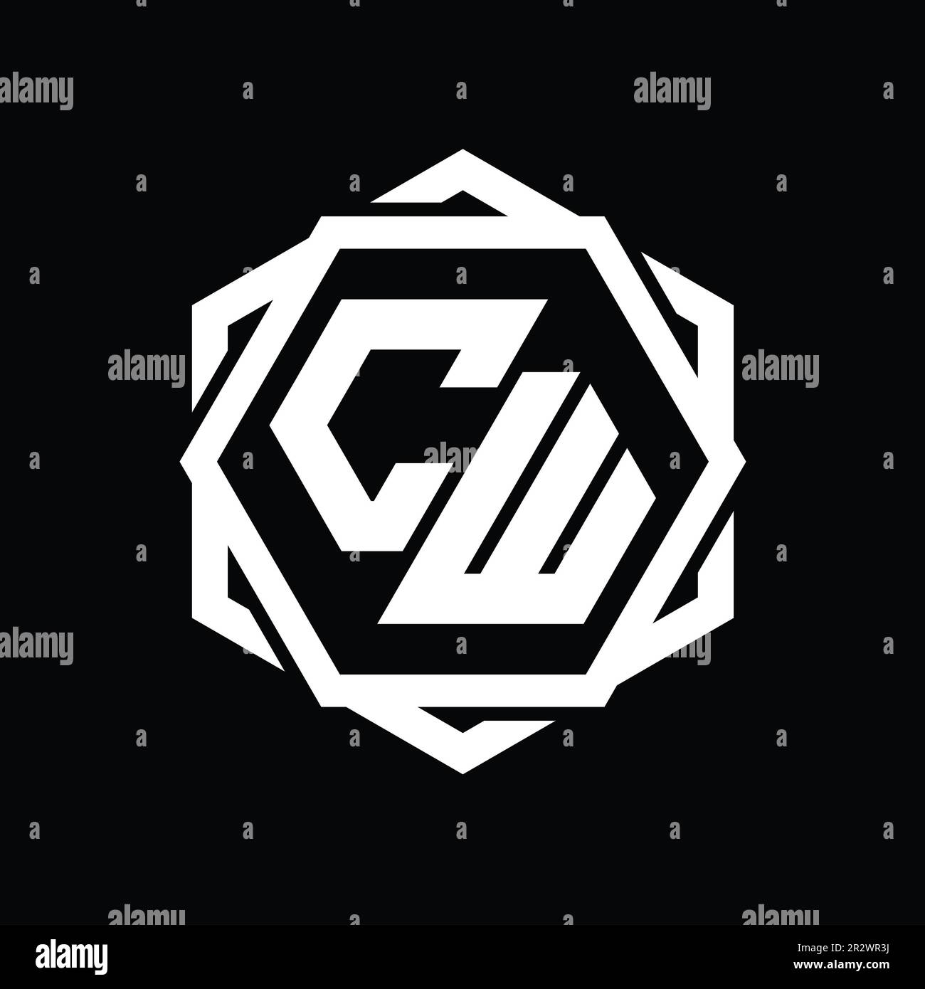 CW Logo monogram hexagon shape with geometric abstract isolated outline ...