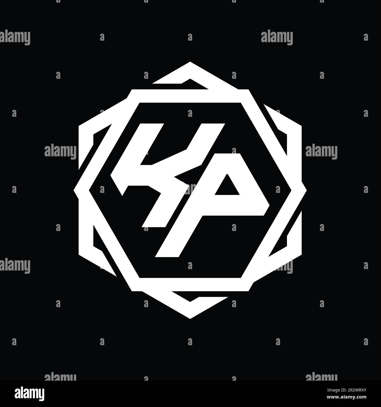 KP Logo monogram hexagon shape with geometric abstract isolated outline ...