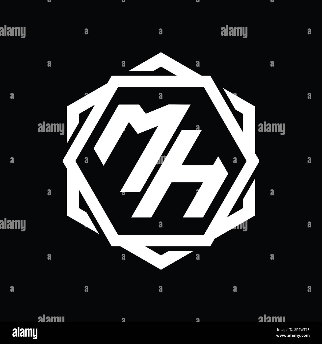 MH Logo monogram hexagon shape with geometric abstract isolated outline ...