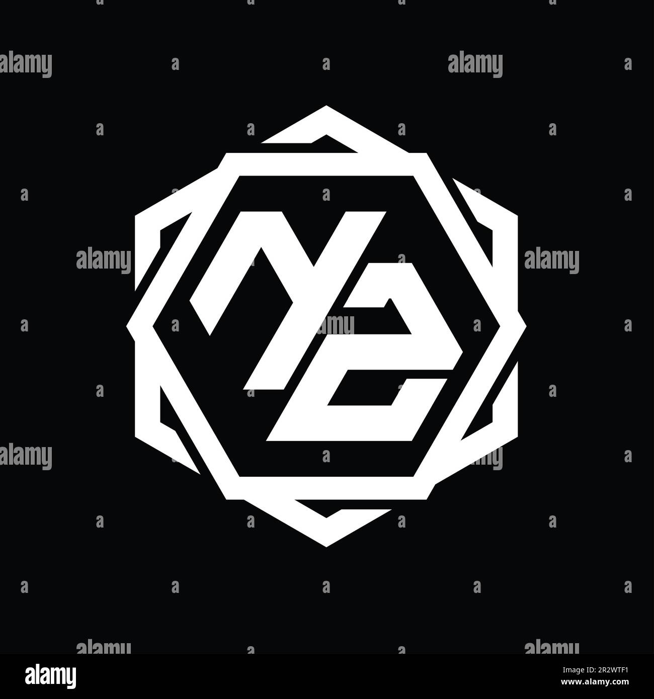 NZ Logo monogram hexagon shape with geometric abstract isolated outline ...
