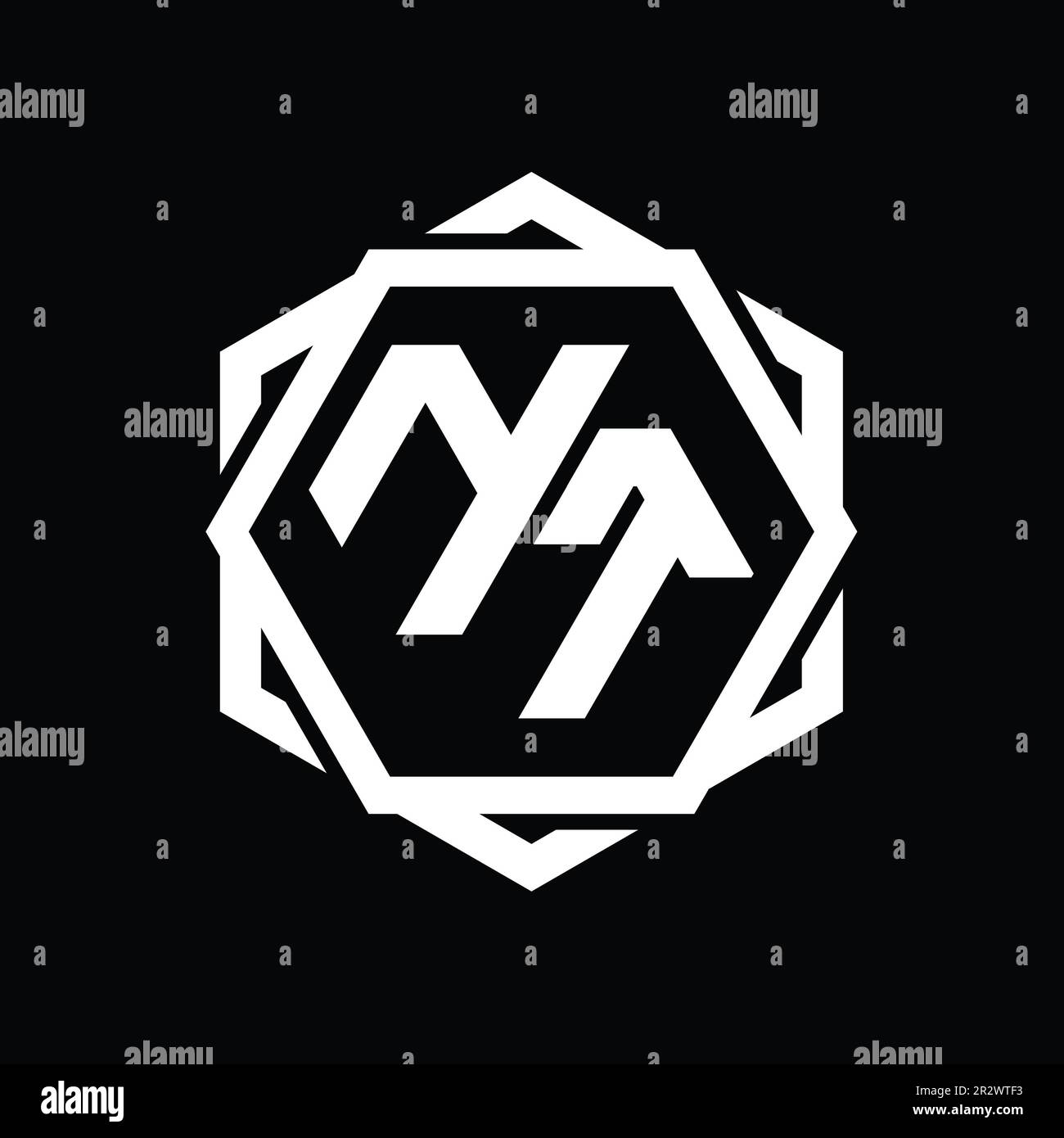 NT Logo monogram hexagon shape with geometric abstract isolated outline ...