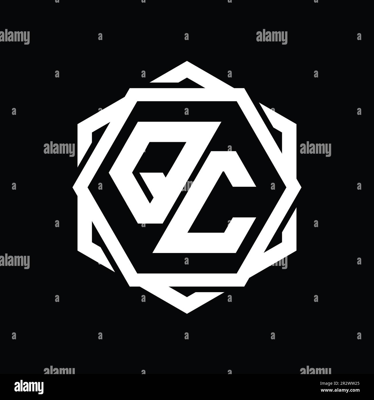 QC Logo monogram hexagon shape with geometric abstract isolated outline ...