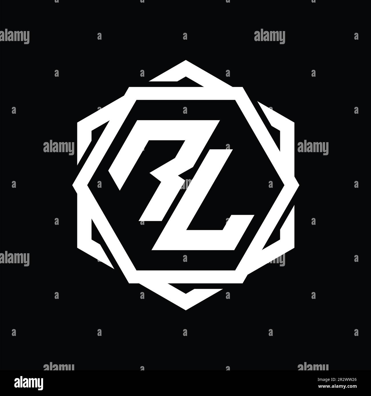 RL Logo monogram hexagon shape with geometric abstract isolated outline ...