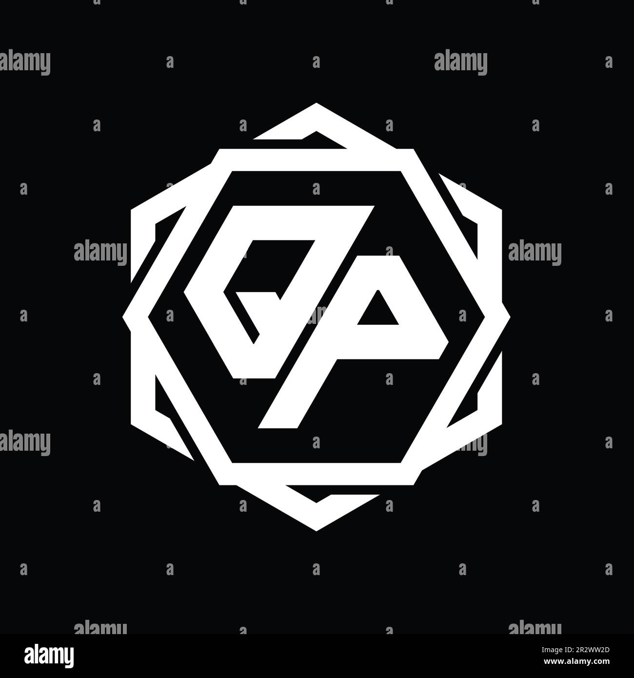 QP Logo monogram hexagon shape with geometric abstract isolated outline ...