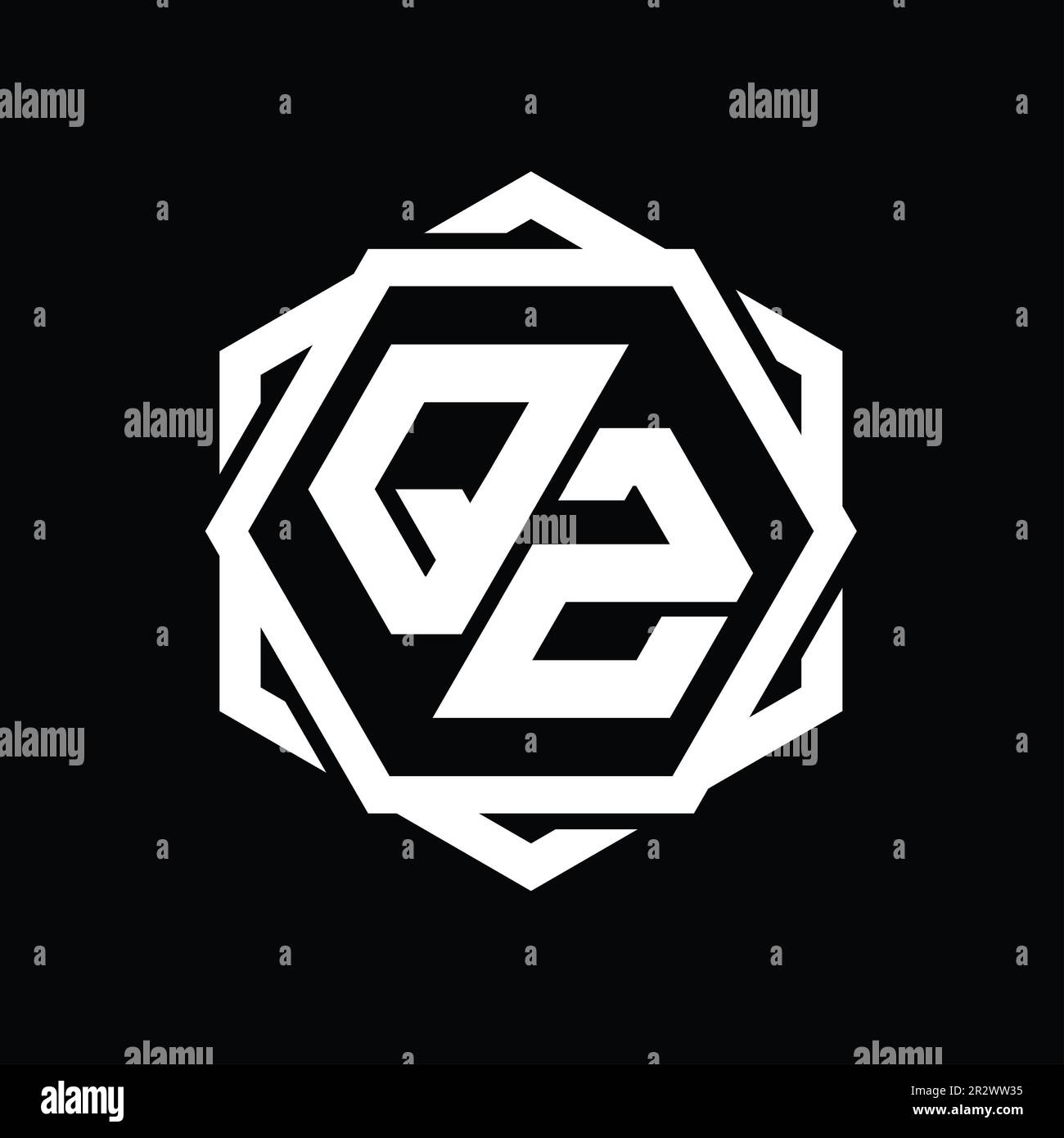 QZ Logo monogram hexagon shape with geometric abstract isolated outline ...