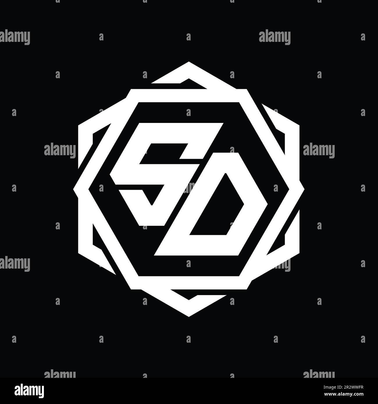 SD Logo monogram hexagon shape with geometric abstract isolated outline ...