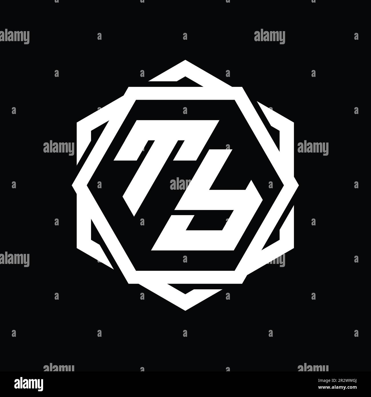 TY Logo monogram hexagon shape with geometric abstract isolated outline ...