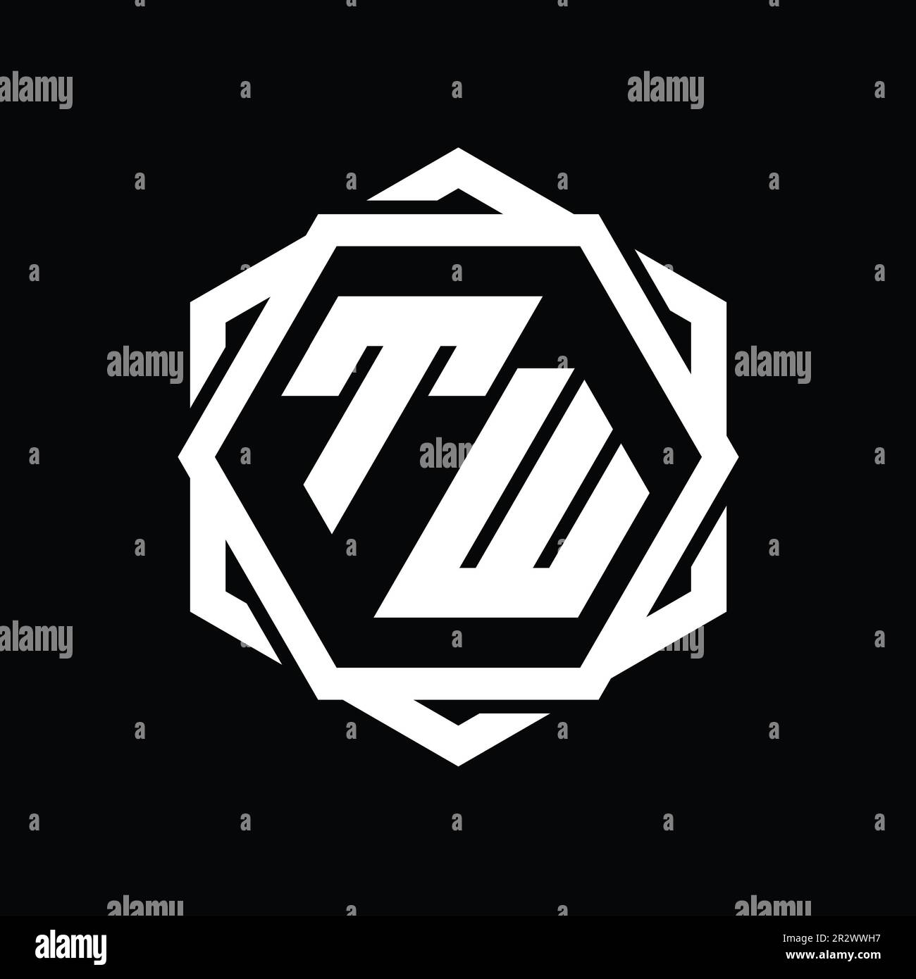 TW Logo monogram hexagon shape with geometric abstract isolated outline ...