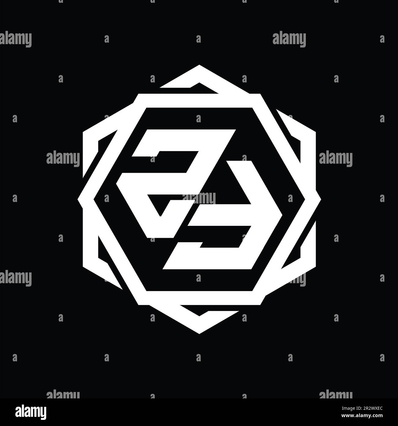 ZF Logo monogram hexagon shape with geometric abstract isolated outline design template Stock ...
