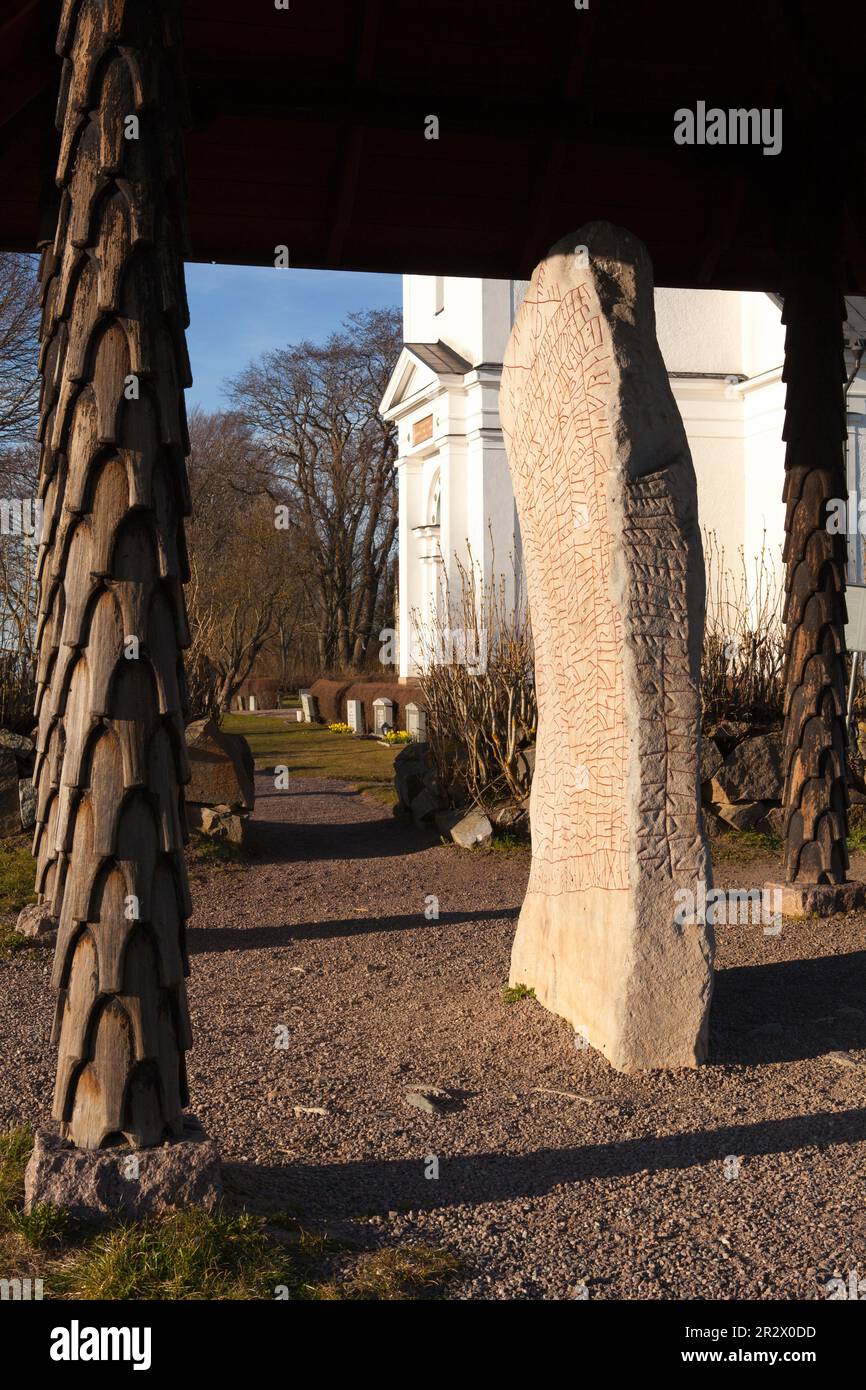 Ancient characters and messages are carved in the Rök Runestone. The ...