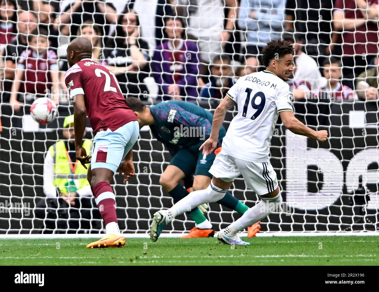 London, UK. 21st May, 2023. GOAL. Rodrigo (Leeds) turns to celebrate ...