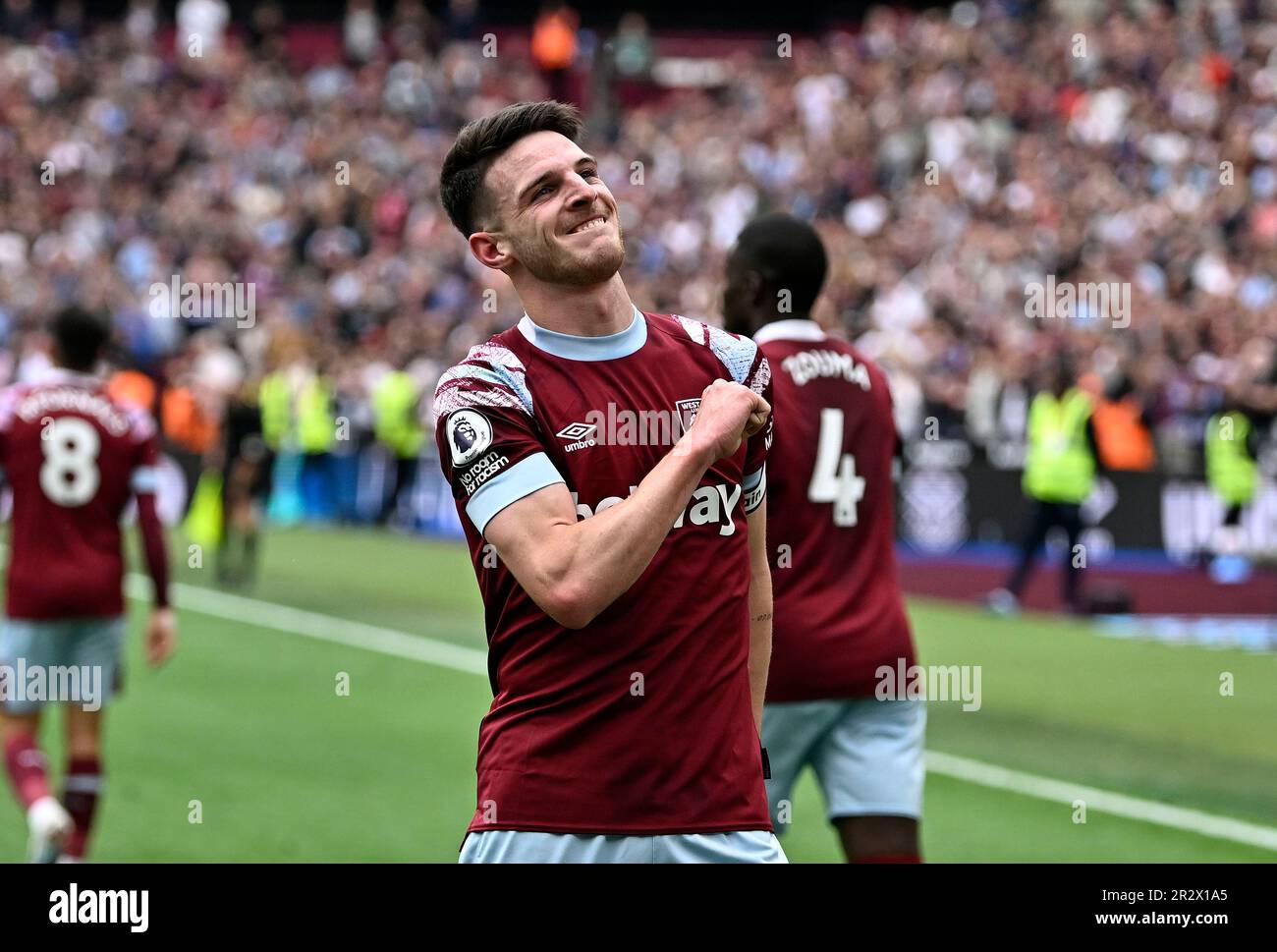 London, UK. 21st May, 2023. GOAL. Declan Rice (West Ham)celebrates ...