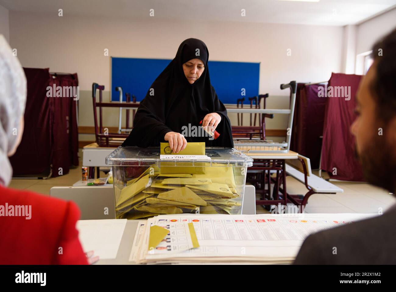 Istanbul, Turkey - 14 May 2023 A young woman wearing a burqa is seen ...
