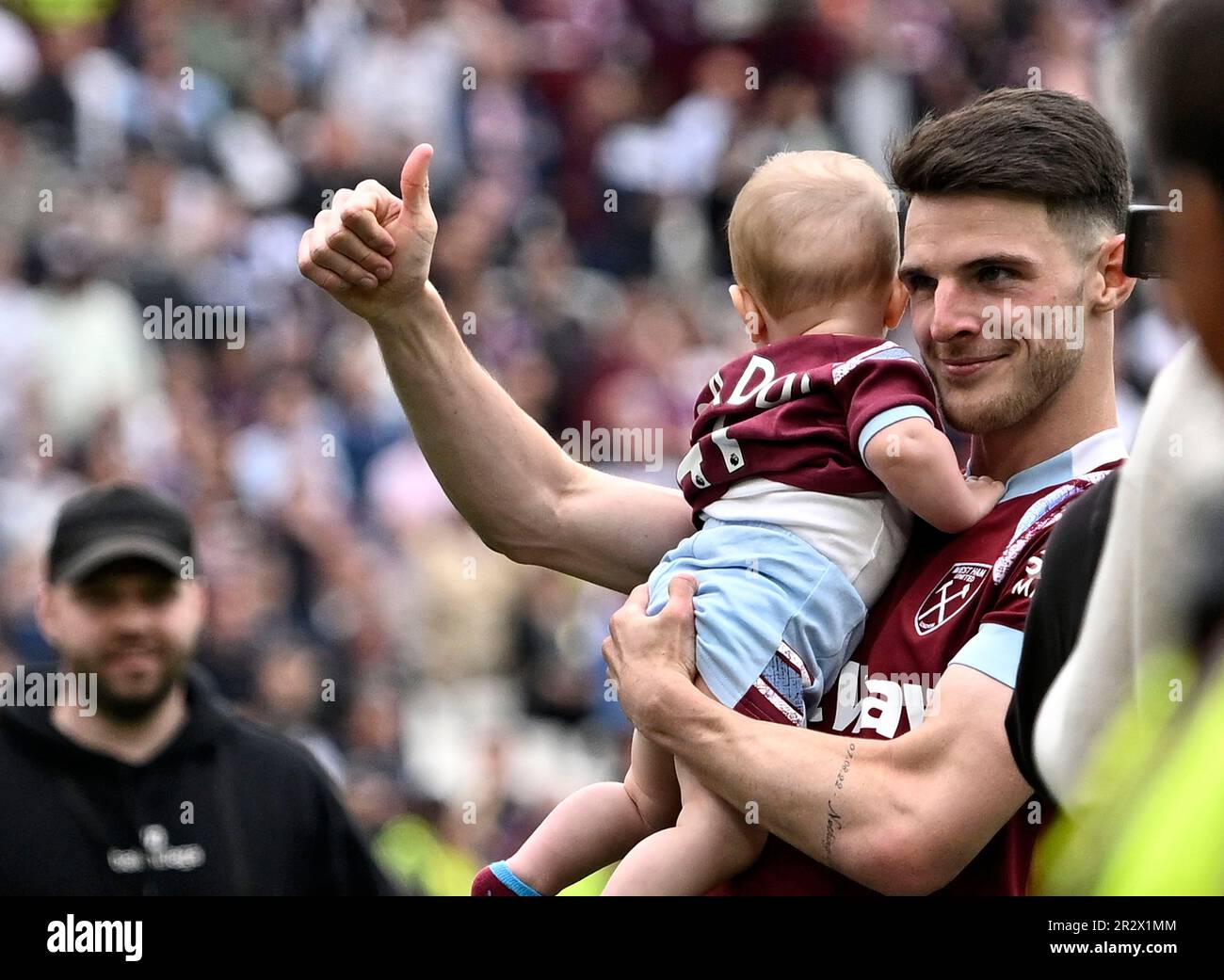 London, UK. 21st May, 2023. Declan Rice (West Ham) gives a thumbs up on ...