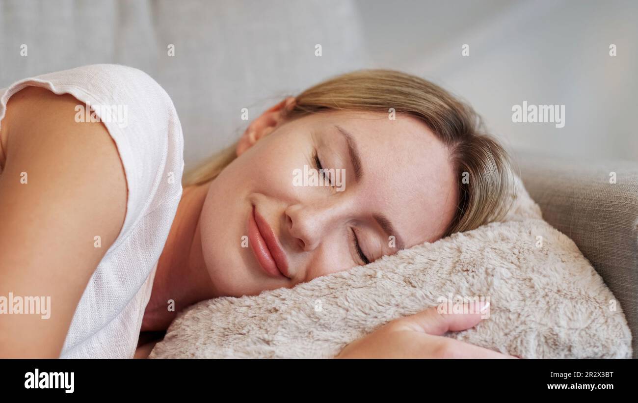 Lazy weekend home nap healthy rest satisfied woman Stock Photo - Alamy