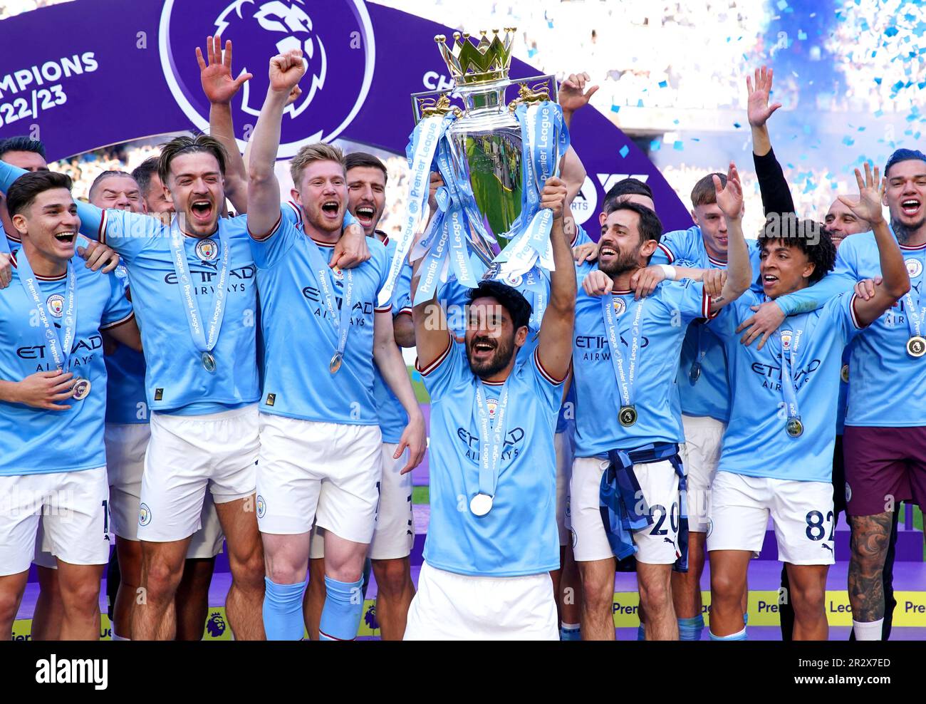 Manchester City's Ilkay Gundogan lifts the Premier League trophy ...
