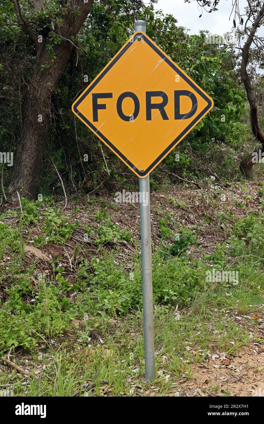 warning sign for Ford in road North Stradbroke Island, Queensland ...