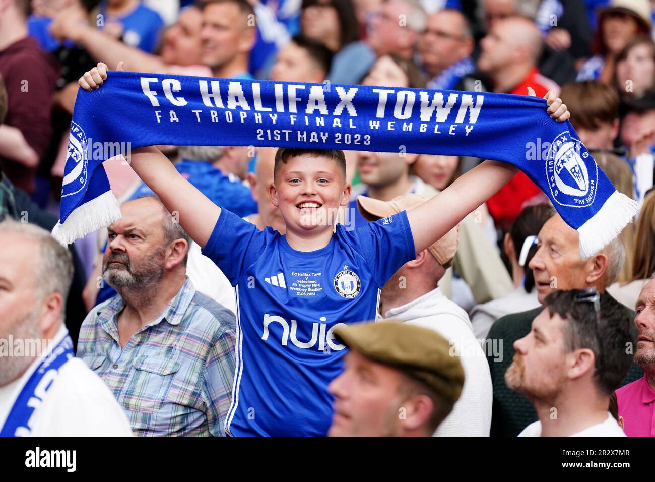 A young FC Halifax Town fan celebrates their win following the Isuzu FA ...