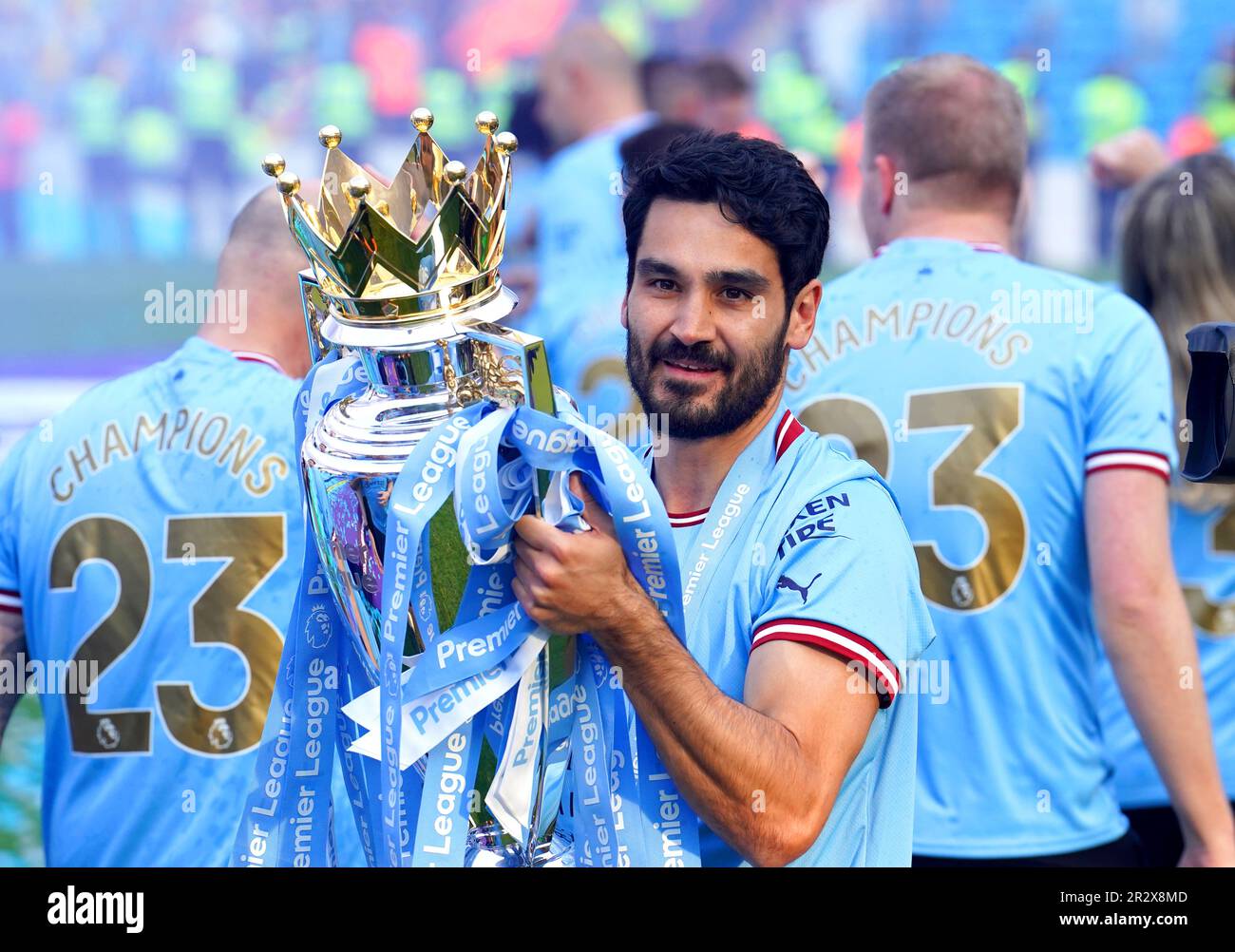 Manchester City's Ilkay Gundogan celebrates with the Premier League ...