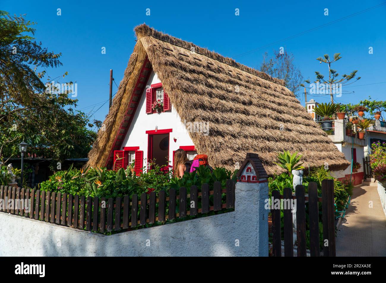 Typical triangular house in Sanatana village, Madeira, Portugal Stock ...