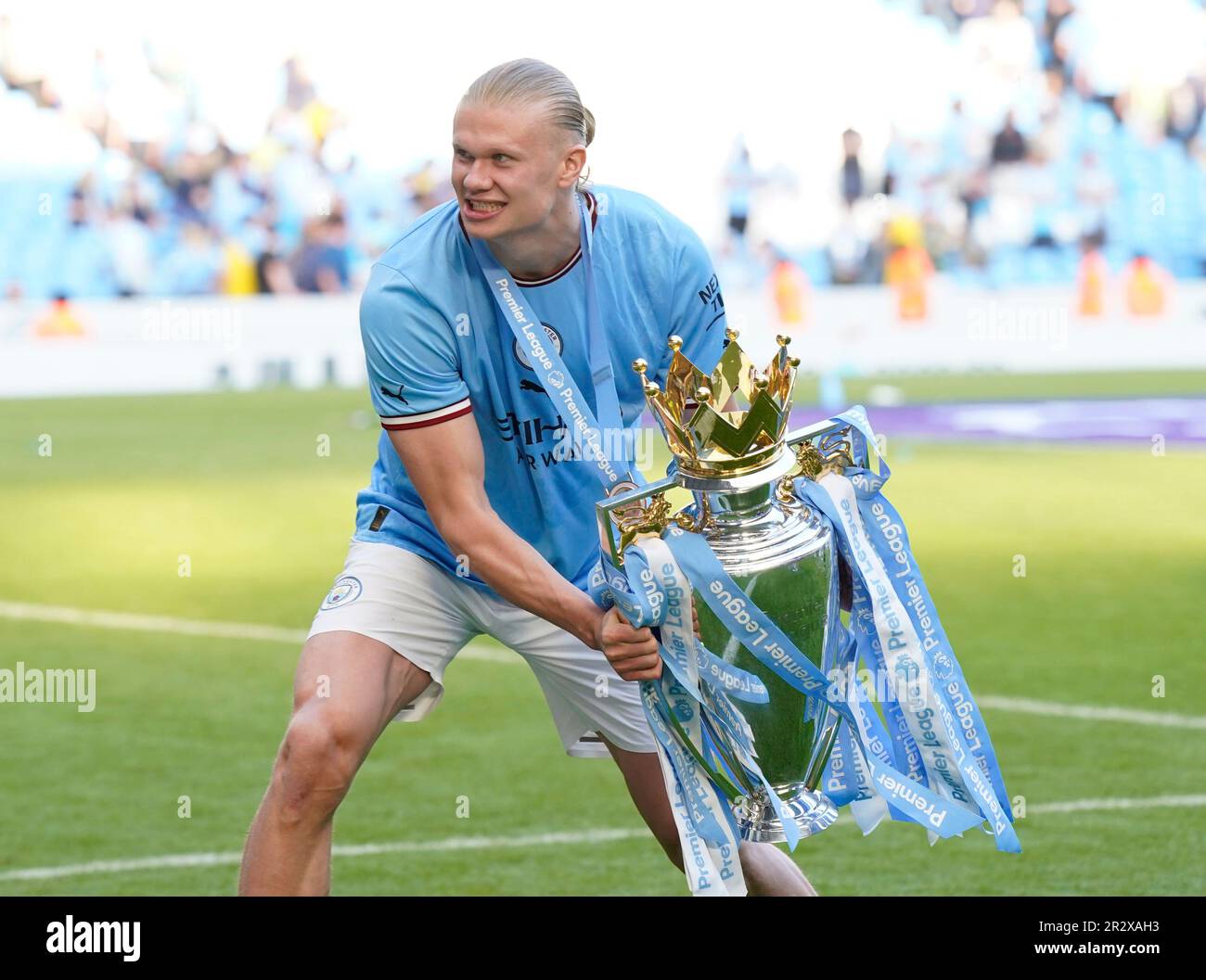 Manchester, UK. 21st May, 2023. Erling Haaland of Manchester City with ...