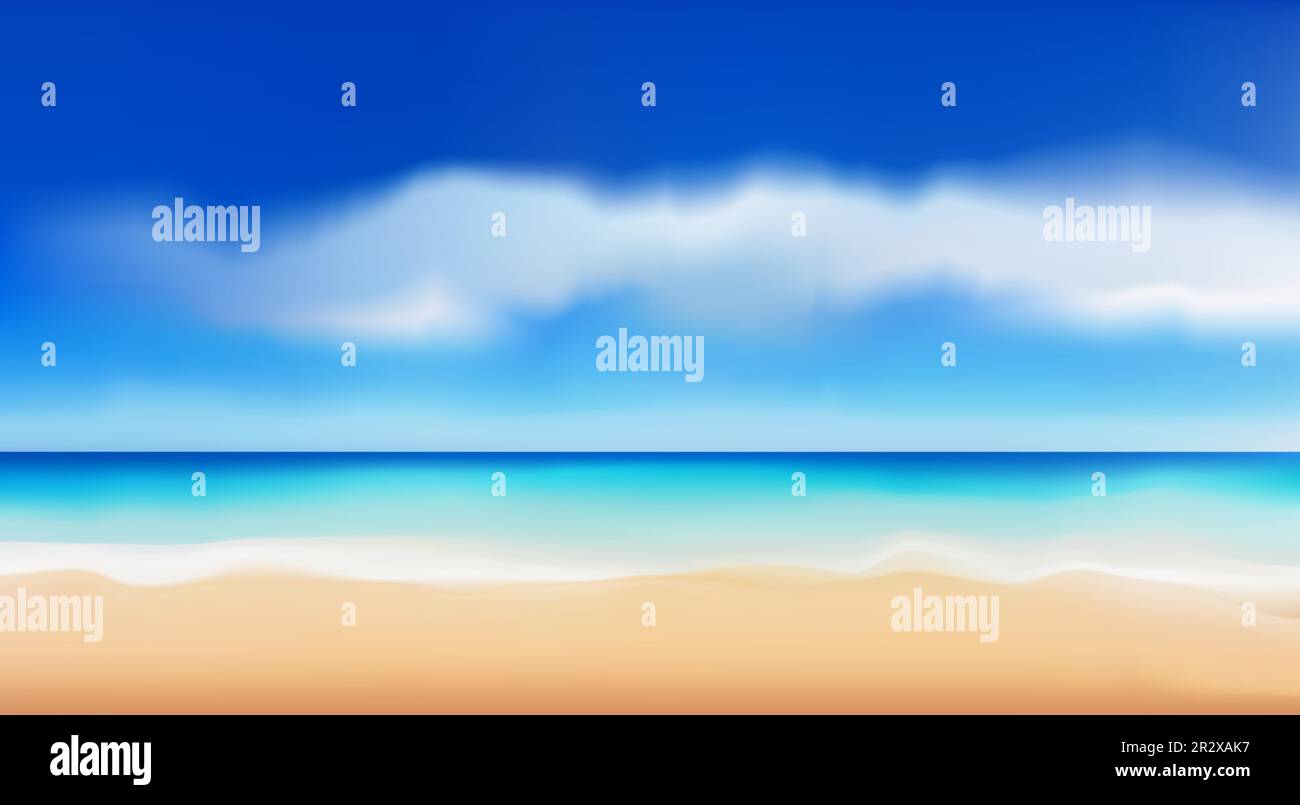 Landscape, summer tropical beach. Azure sea, ocean, surf, blue sky with ...