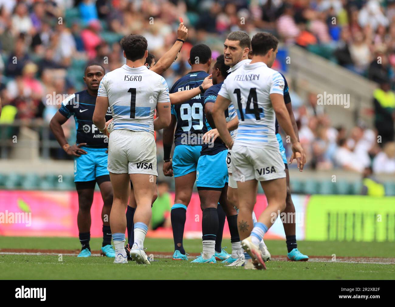 Fiji's Josese Batirerega is shown a red card during the Cup Final ...