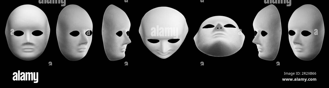 White mask hiding the face photographed from different angles isolated ...