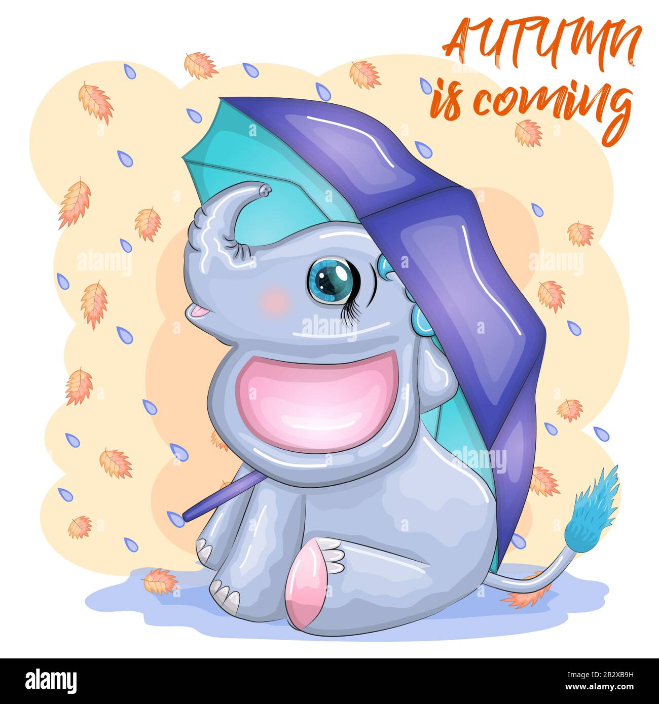 Cute cartoon elephant, childish character with beautiful eyes with ...