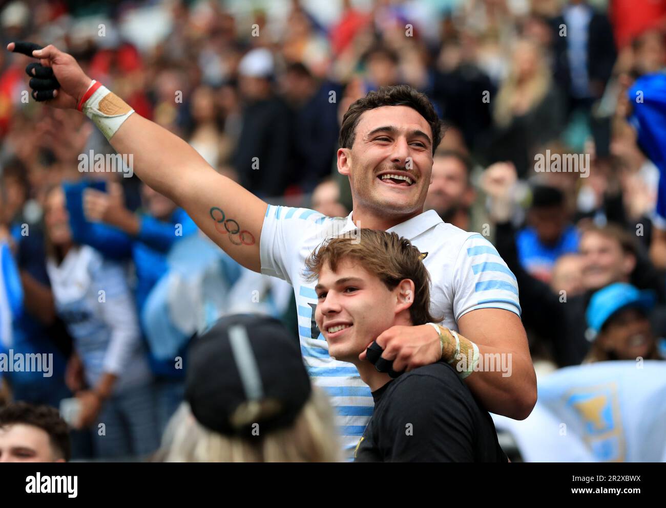 Argentina's Rodrigo Isgro celebrates after winning against Fiji in the ...