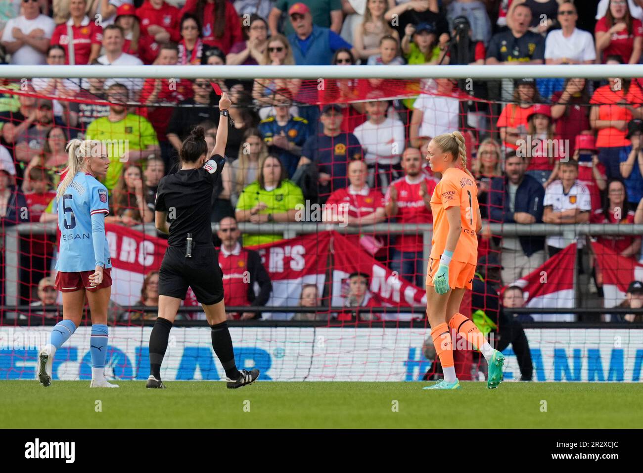 Ellie Roebuck #1 of Manchester City is shown a red card during the The ...