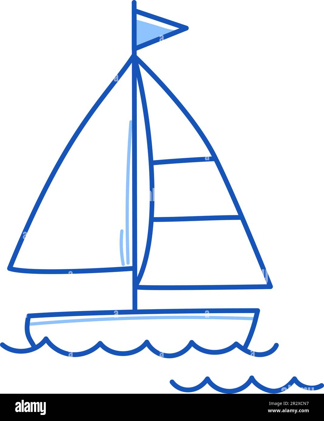 Sail boat, yacht ship doodle. Hand drawn sketch doodle style sail boat. Blue pen line stroke ...