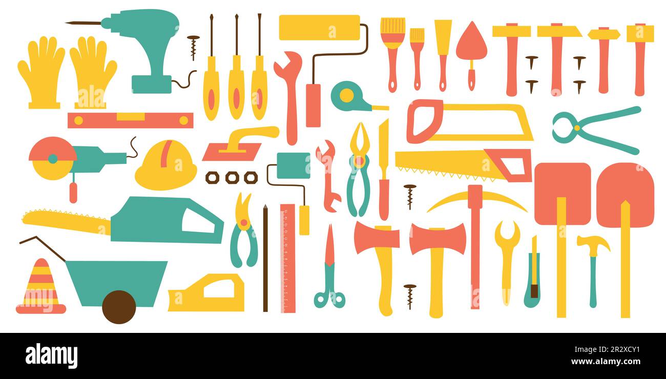 Set of construction tools on an isolated background. Construction or ...