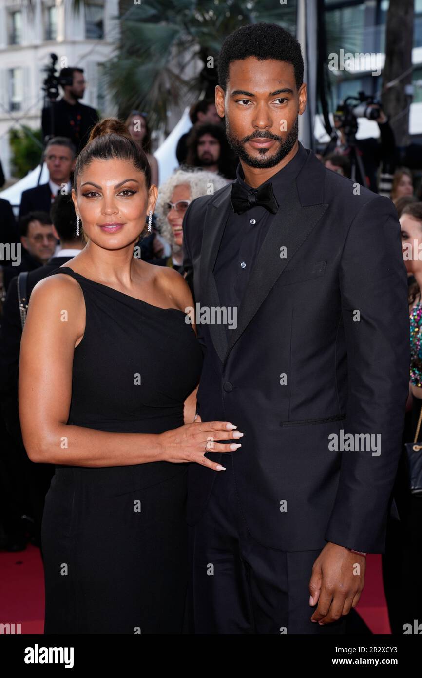 Nawell Madani, left, and Djebril Zonga pose for photographers upon ...