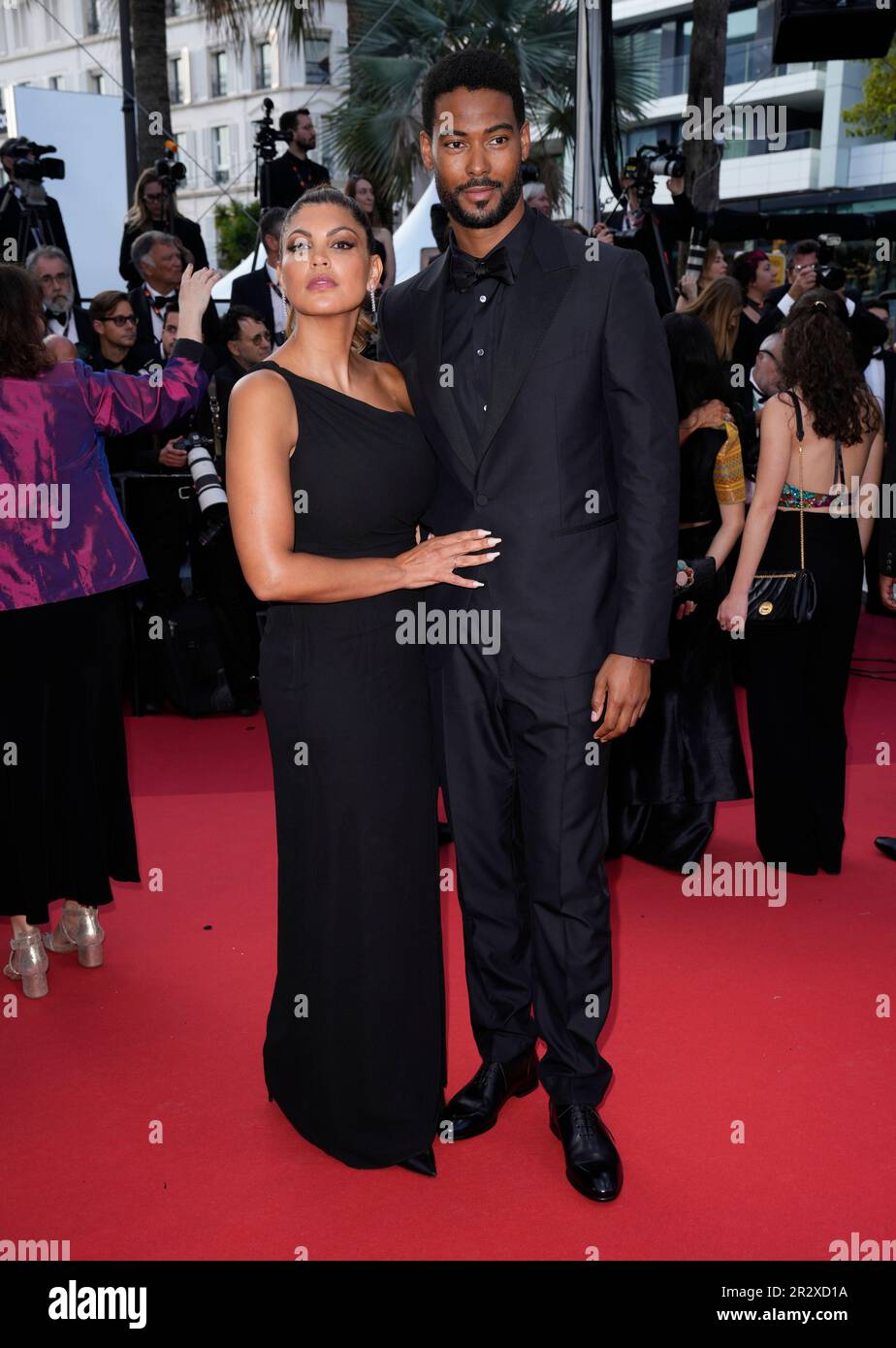 Nawell Madani, left, and Djebril Zonga pose for photographers upon ...