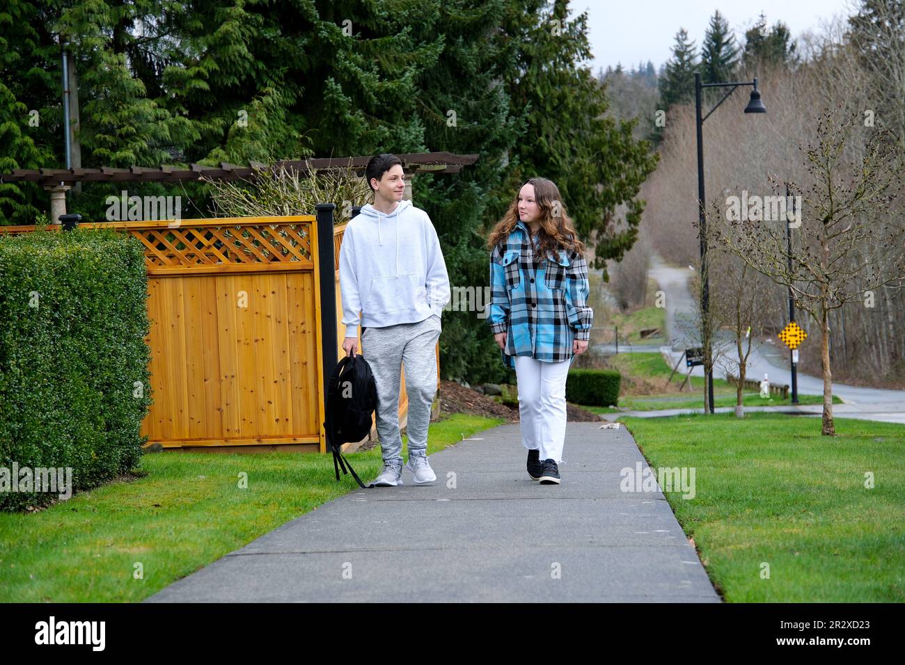 high school students friends high school teenagers see off girl home go ...