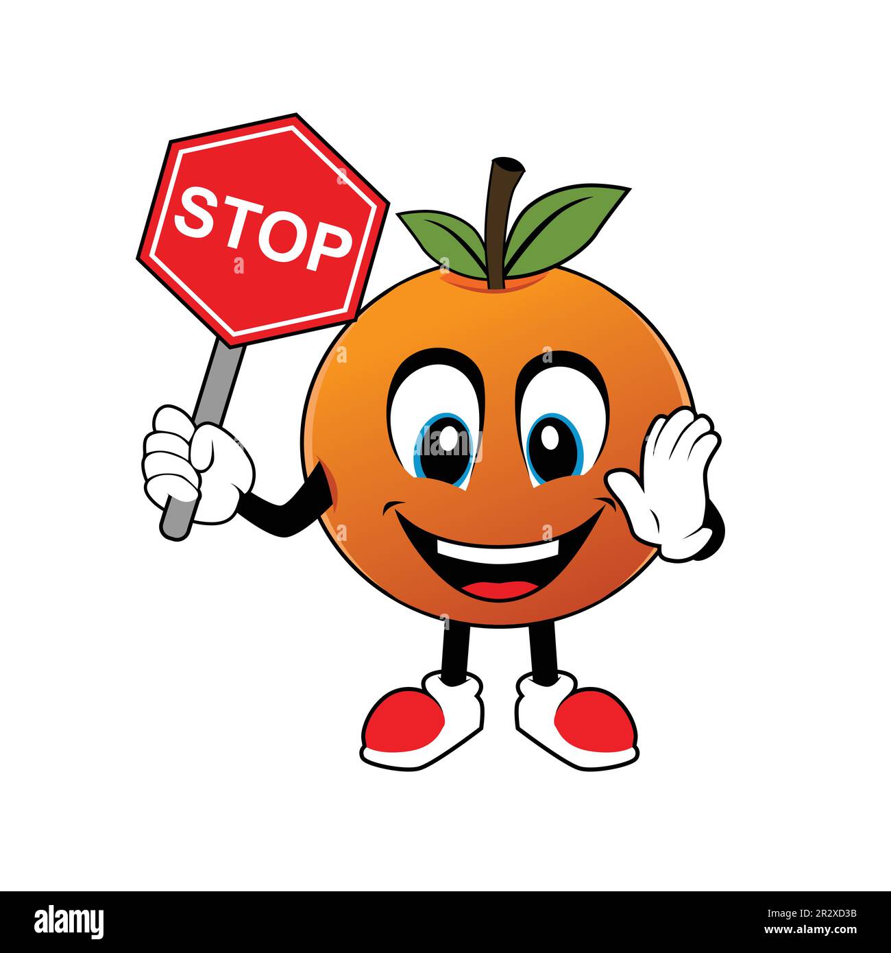 Orange Fruit Cartoon Mascot mascot holding up a Stop sign .Illustration ...