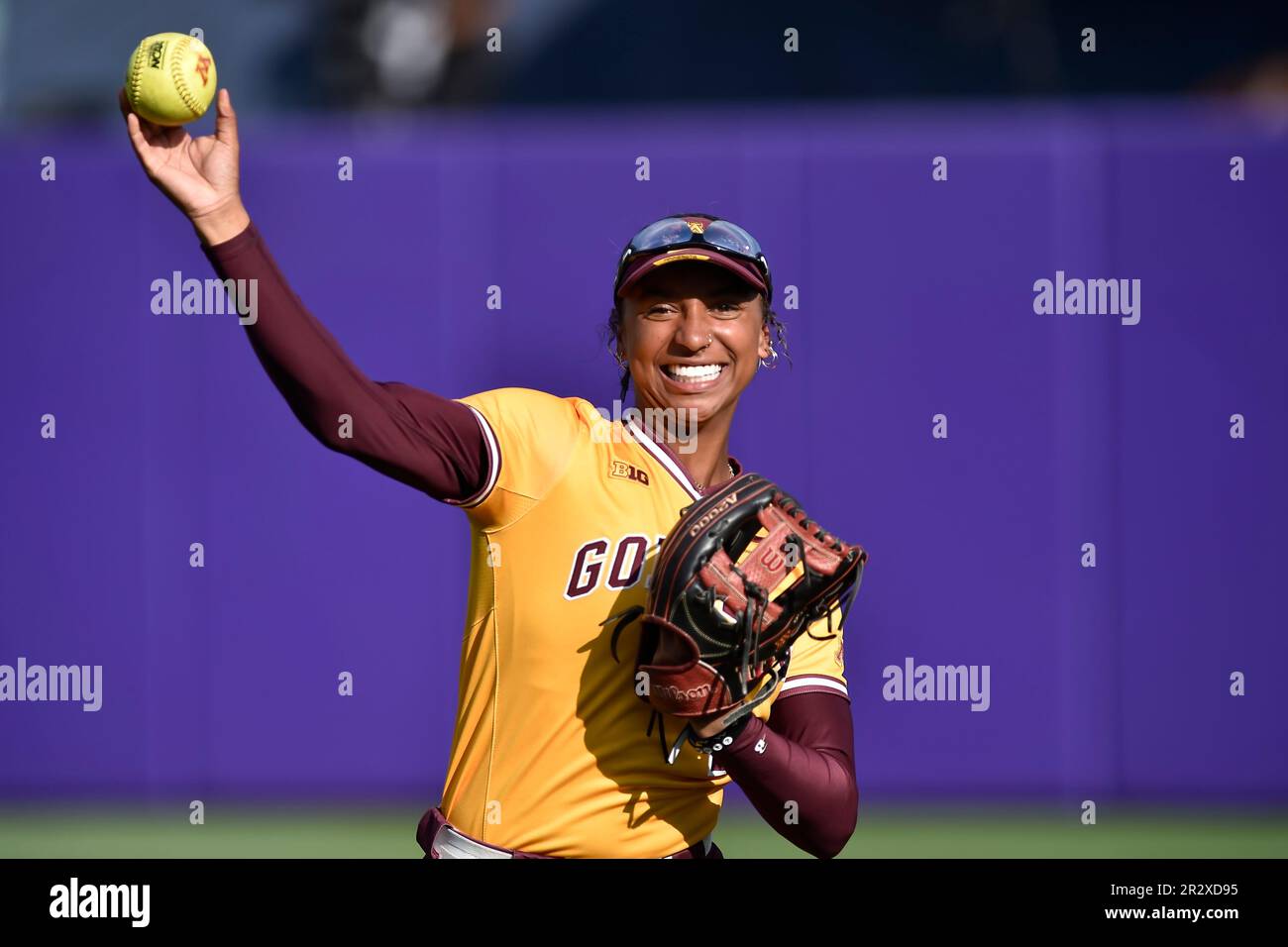 May 20, 2023: Minnesota outfielder Breezy Burnett (1) releases a throw ...