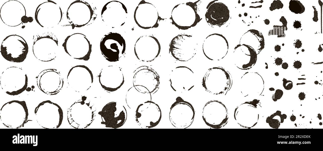 Black coffee rings, grunge circle frames or stamp graphic elements ...