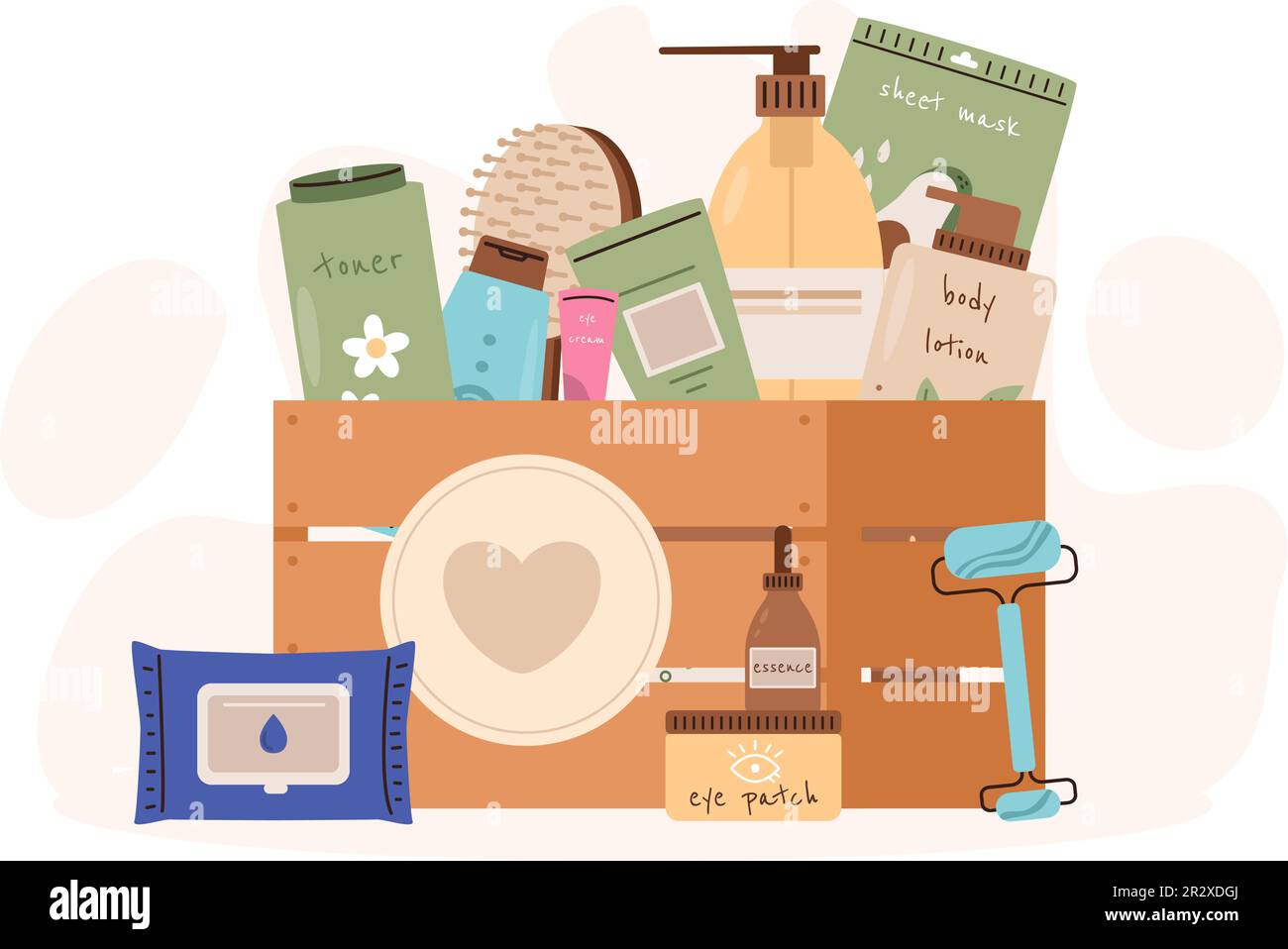 Beauty box concept. Big pack with cosmetics, bottles and tubes ...