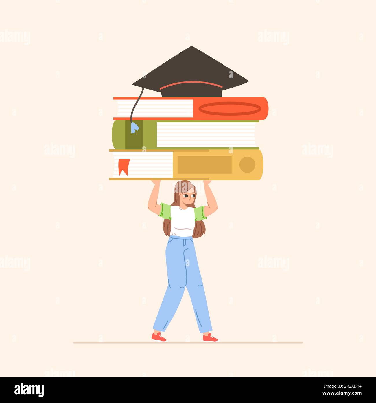 Educational concept with cartoon teenager hold books pile. Young ...